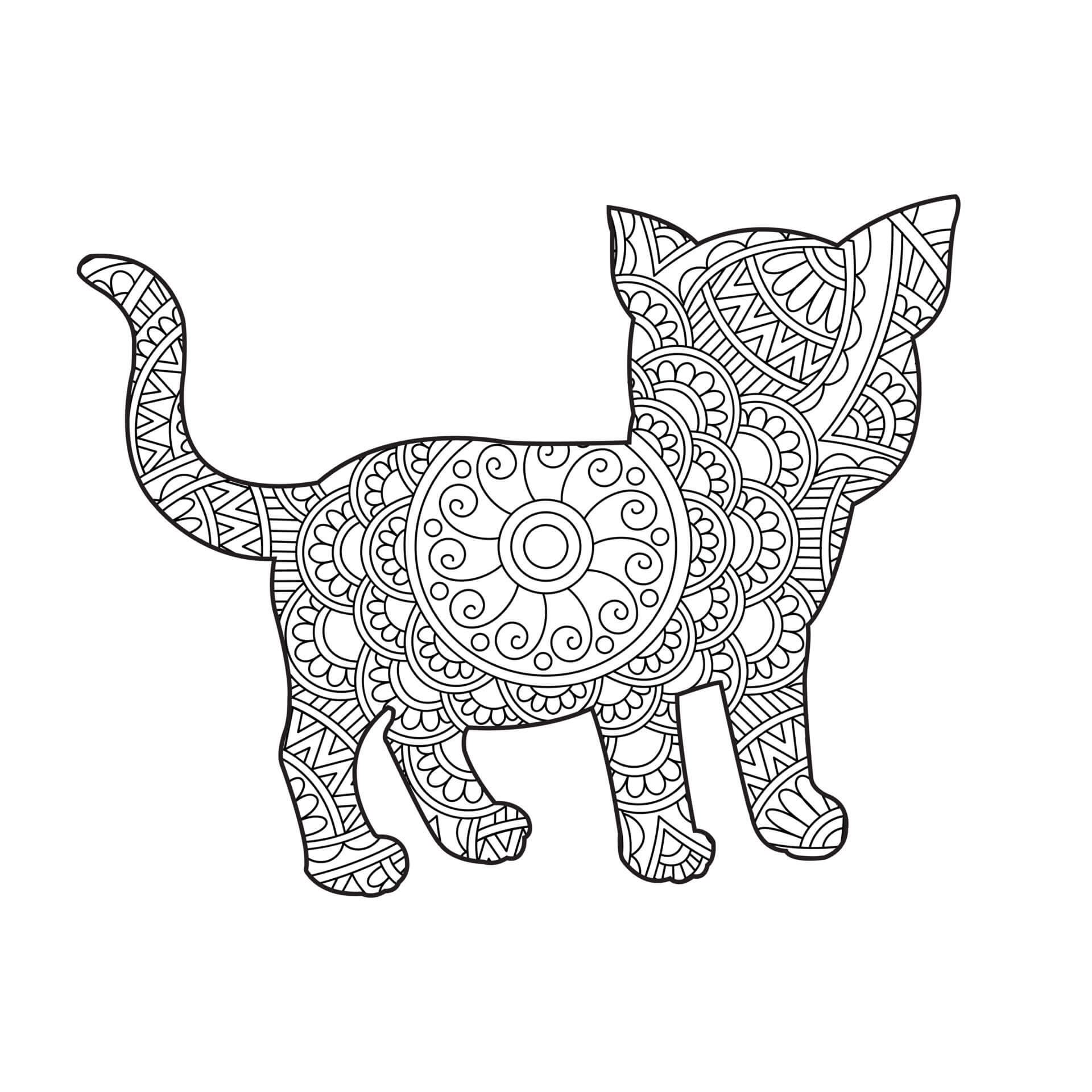 Mandala Cat Coloring Page – Sheet 12 - Download, Print Now!