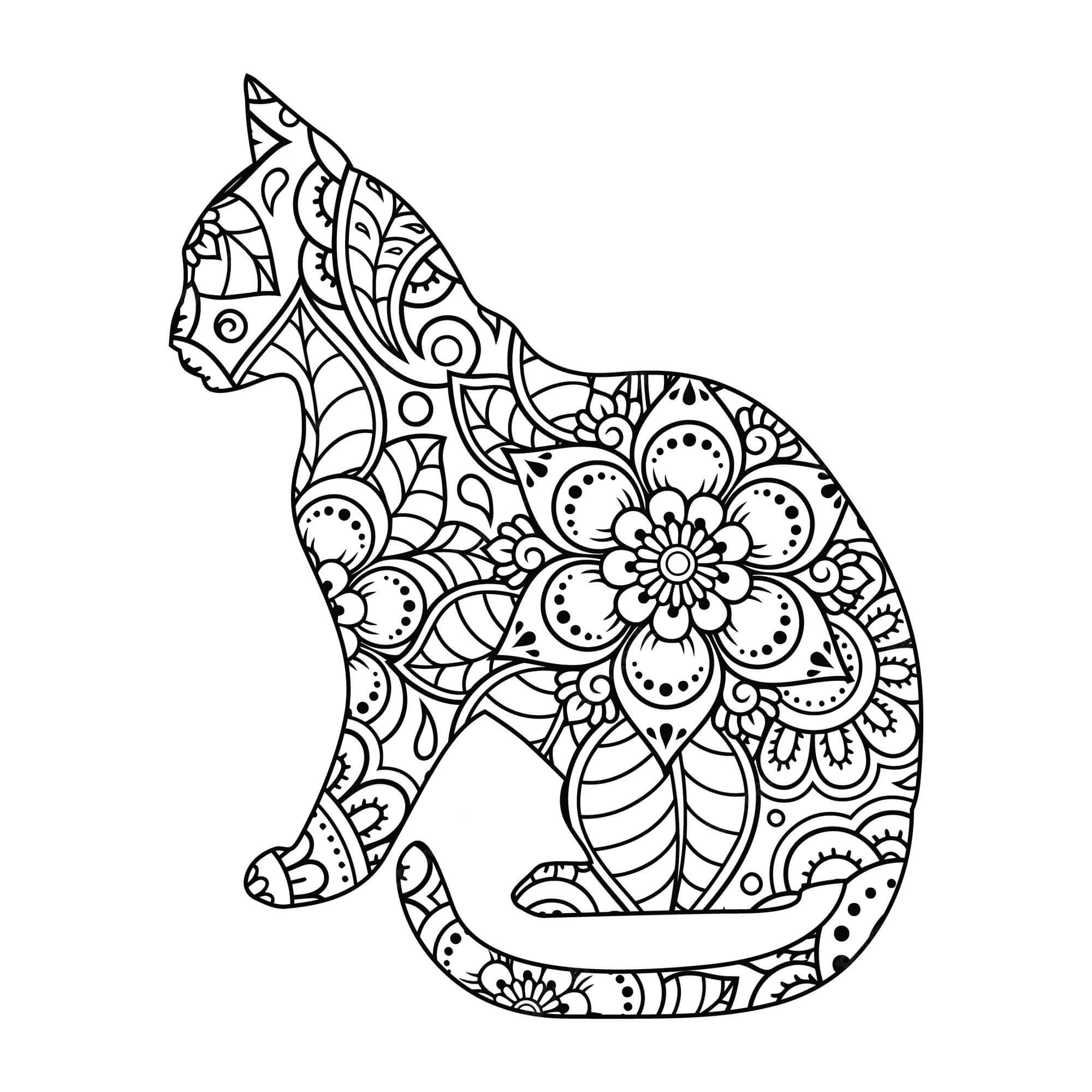 Mandala Cat Coloring Page – Sheet 3 - Download, Print Now!